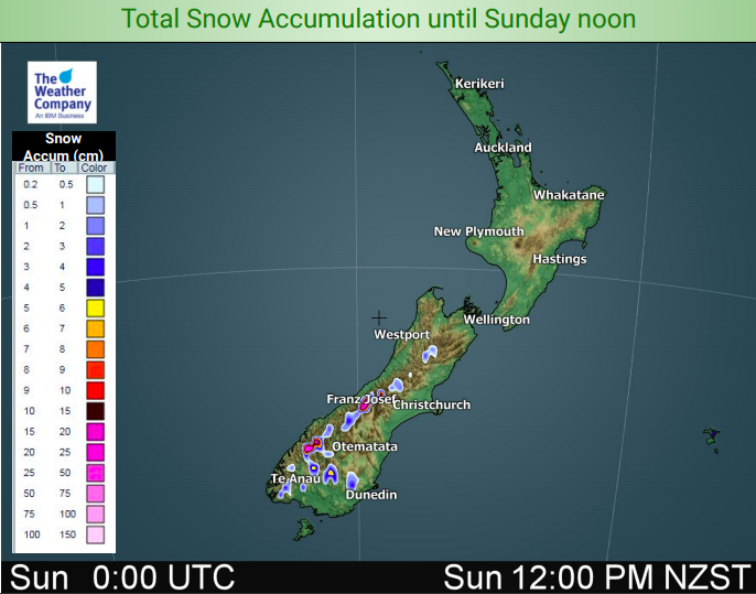 NZ Rain & Snow Accumulation Maps (x2) through to Sunday | WeatherWatch - New Zealand's Weather ...